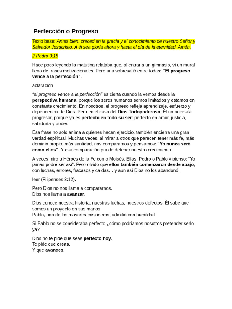 Perfección o Progreso | PDF | Perfección | Amor