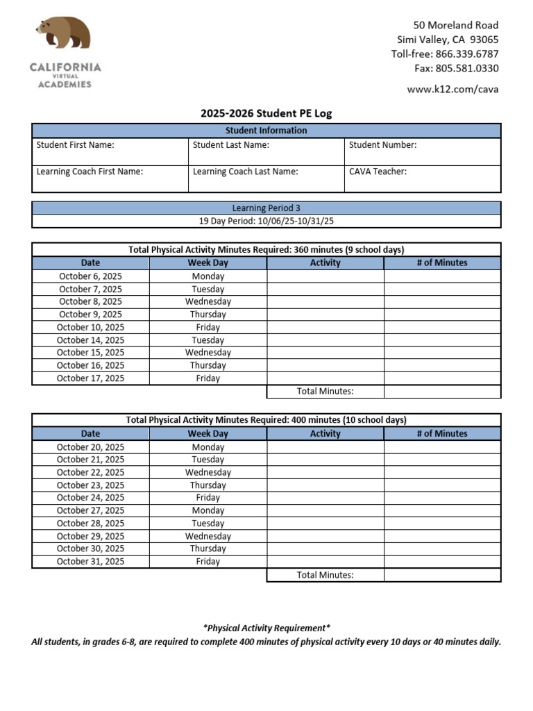 Student PE Log - LP3!25!26-1 | PDF