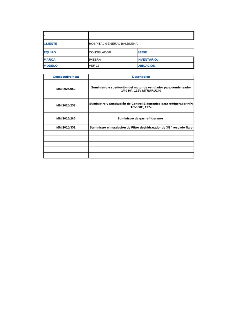 Items y Refacciones A Cotizar de Hospital General Balbuena 6574 | PDF
