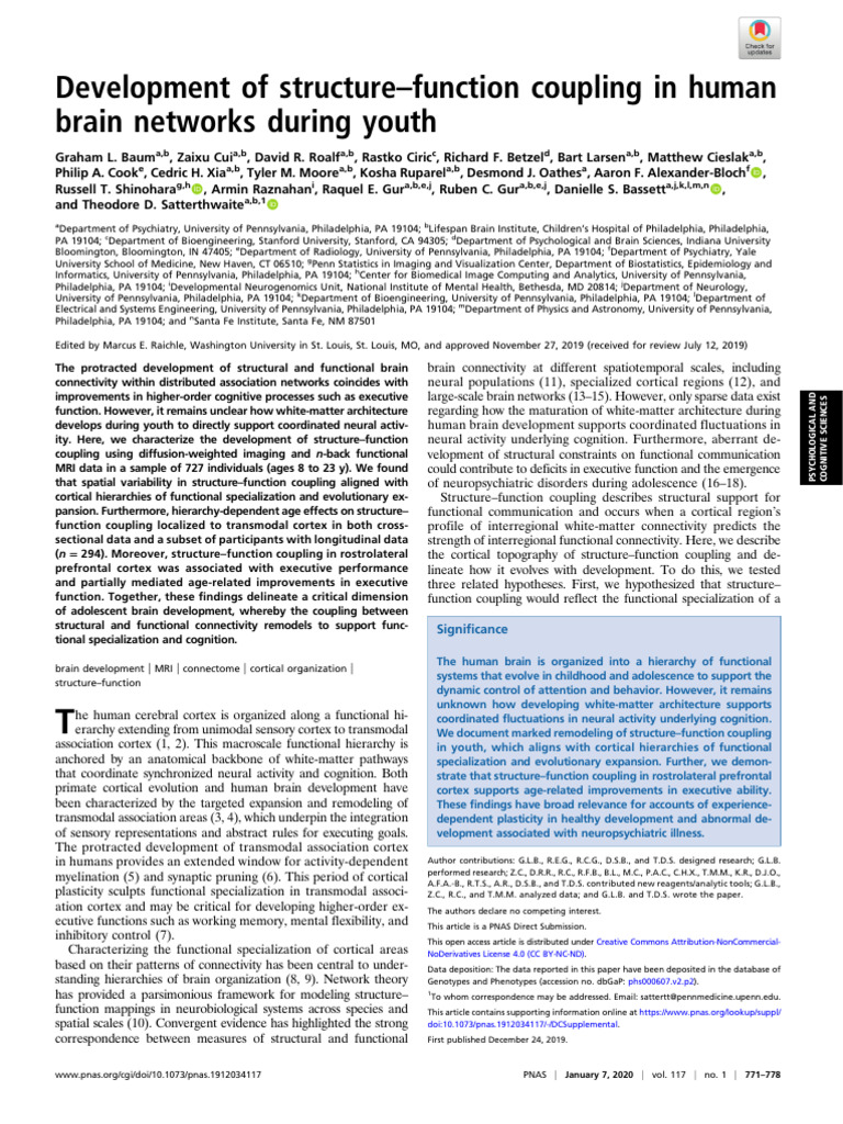 Baum Et Al 2019 Development of Structure Function Coupling in Human Brain Networks During Youth ...