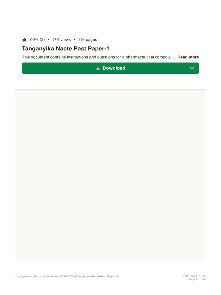 Tanganyika Nacte Past Paper-1 | PDF | Pharmacist | Hospital | PDF | Scribd