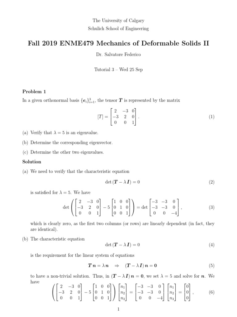 2019F ENME479 Tutorial03 Solution | PDF | Eigenvalues And Eigenvectors | Theoretical Physics