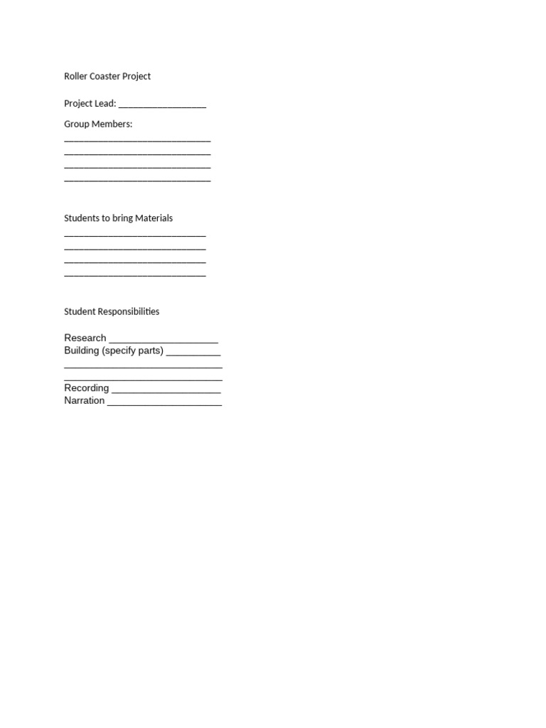 Roller Coaster Project Responsibilities | PDF
