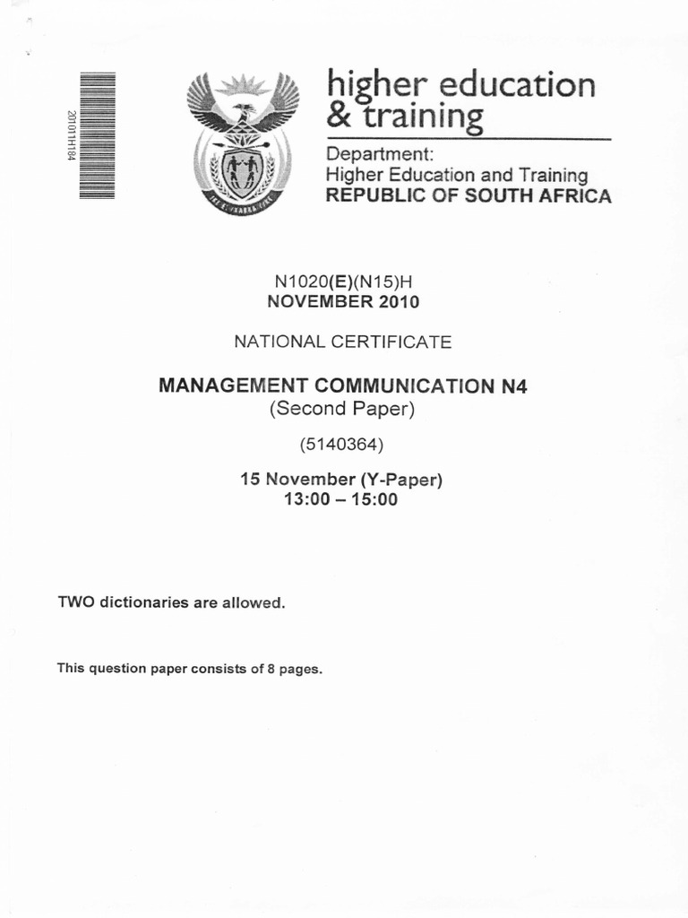 Management Communication N4 QuestionPaper November2010 | PDF