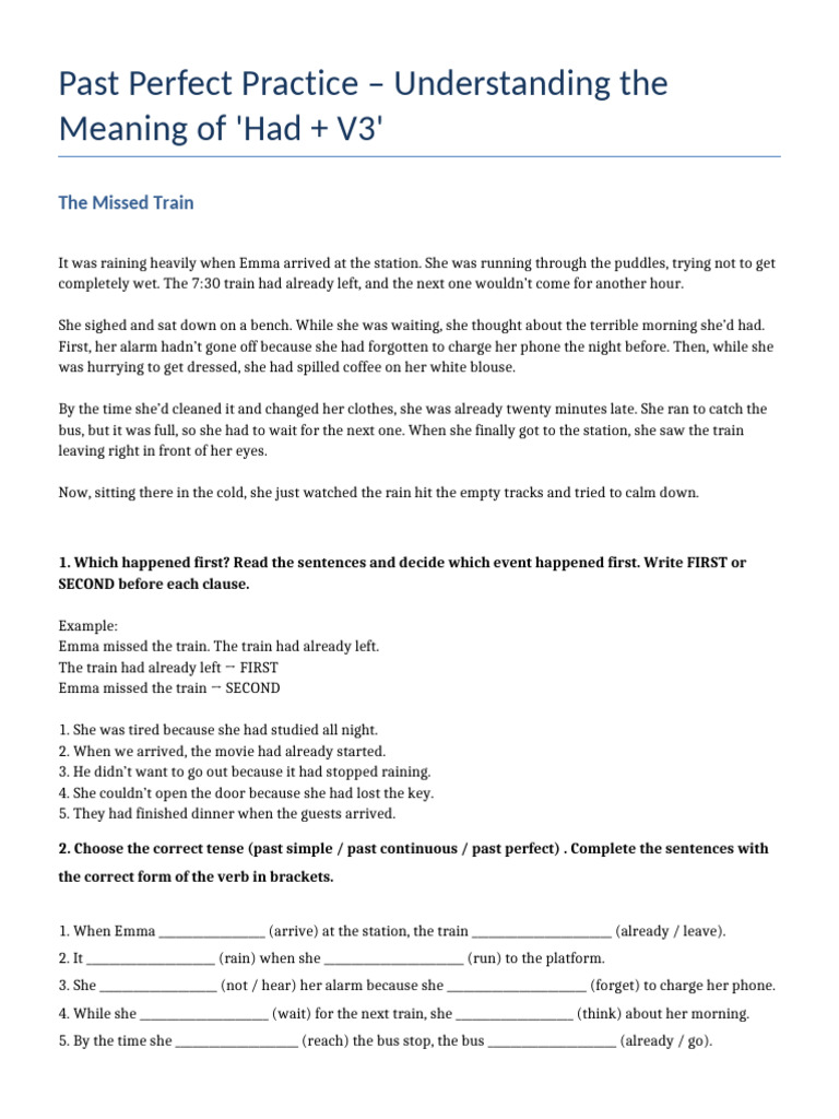 Past Perfect Practice | PDF | Linguistics | Syntax