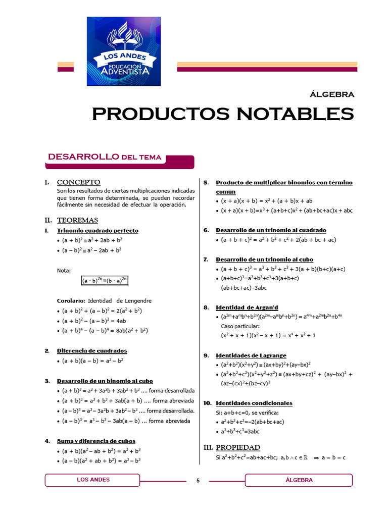 Productos Notables en Álgebra | PDF | Matemáticas | Matemática Elemental
