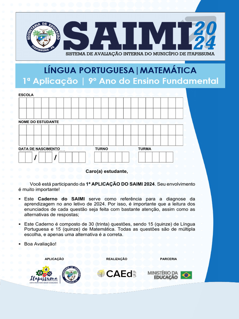 SAIMI 2024: Caderno de Avaliação 9º Ano | PDF | Cinderela | Transporte ...