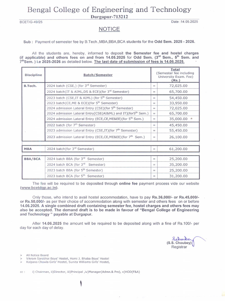Fee Notice 2025 2026 | PDF