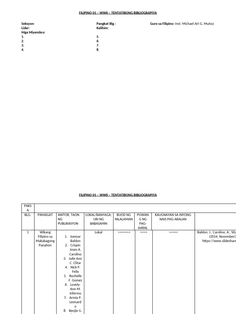 (Template) Tentatibong Bibliograpiya (1) (2) Trial | PDF