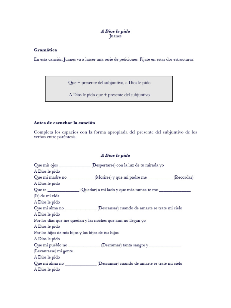 Juanes - A Dios Le Pido (ELE) | PDF