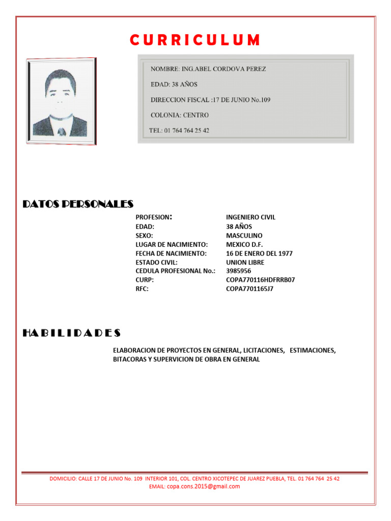 1.- CURRICULUM ING.ABEL FEB2020 | PDF | Ingeniería | Ingeniero civil