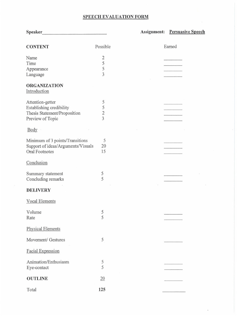 Persuasive Speech Rubric | PDF