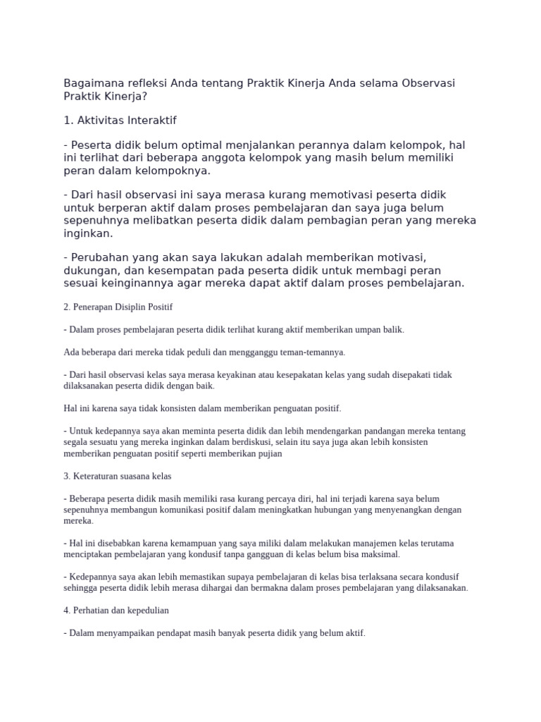 Refleksi Praktik Kinerja Pembelajaran | PDF