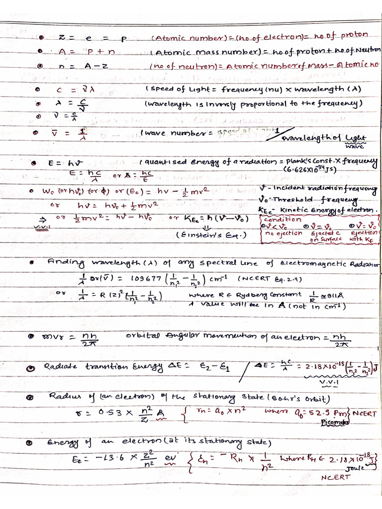 Important Formula for Atomic Structure | PDF