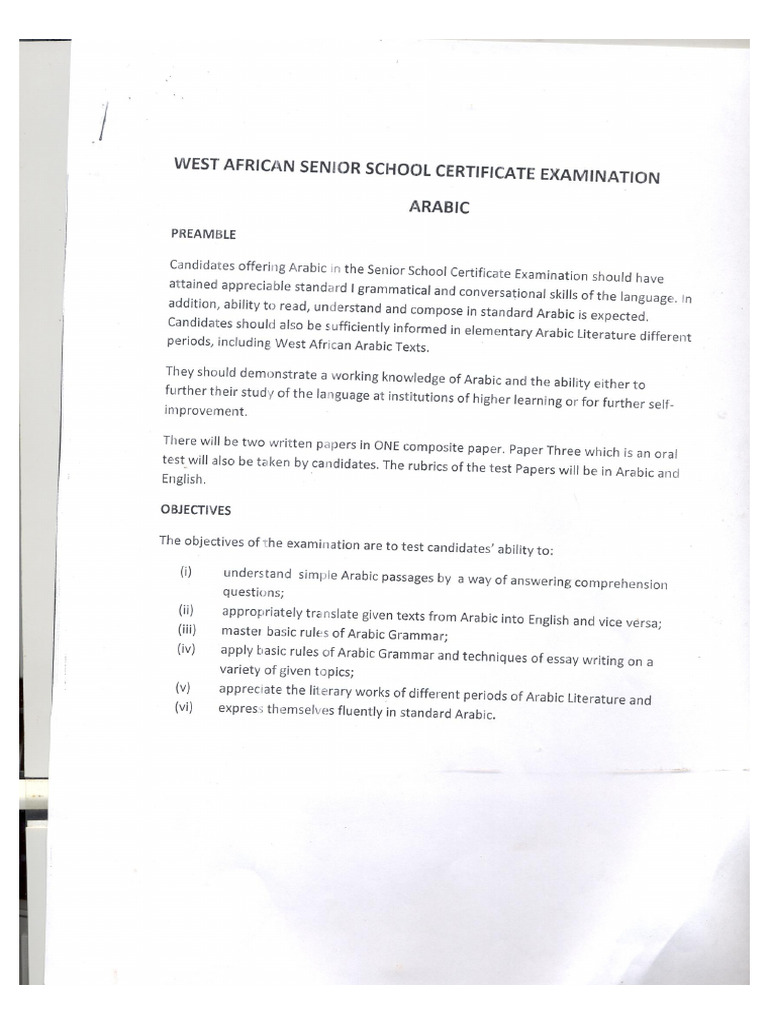 ARABIC WAEC Syllabus | PDF