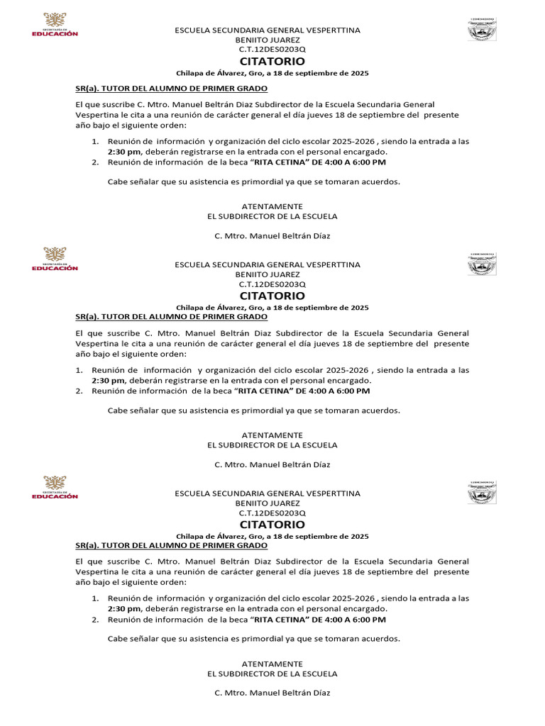 Citatorio 2025 | PDF