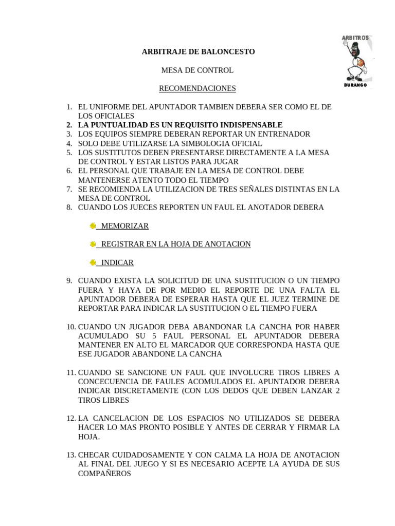 Guía para ser Mesa de Control en Baloncesto | PDF