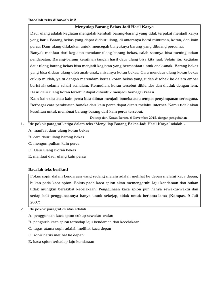 Ide Pokok Gagasan Utama - Siswa | PDF