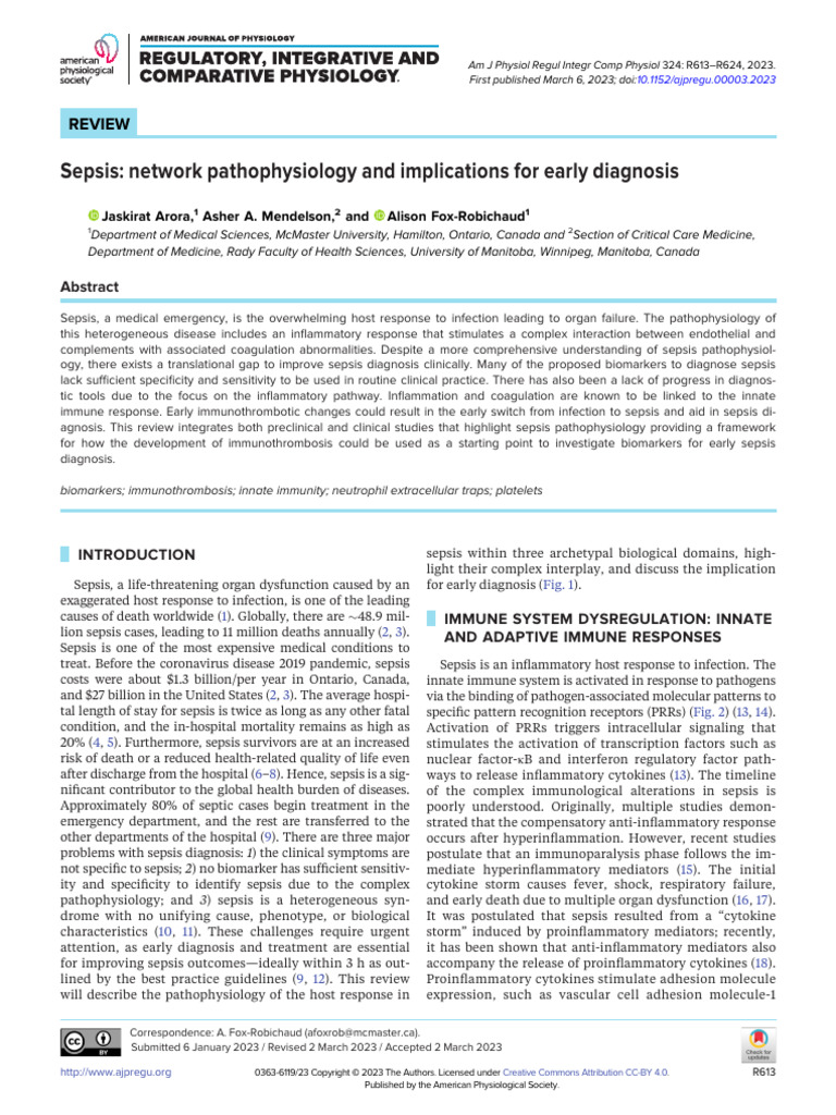 Arora Et Al 2023 Sepsis Network Pathophysiology and Implications for ...
