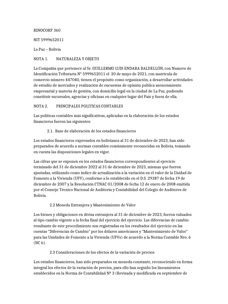 Notas A Los Eeff Parafraseado-1 | PDF | Contabilidad | Estado financiero
