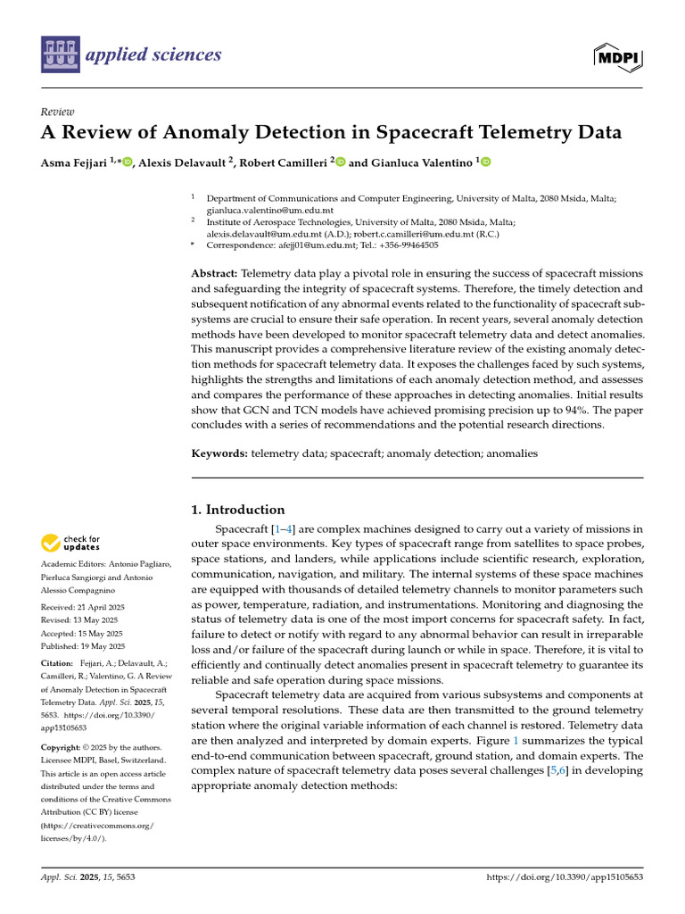 A Review of Anomaly Detection in Spacecraft Telemetry | PDF | Machine Learning | Support Vector ...