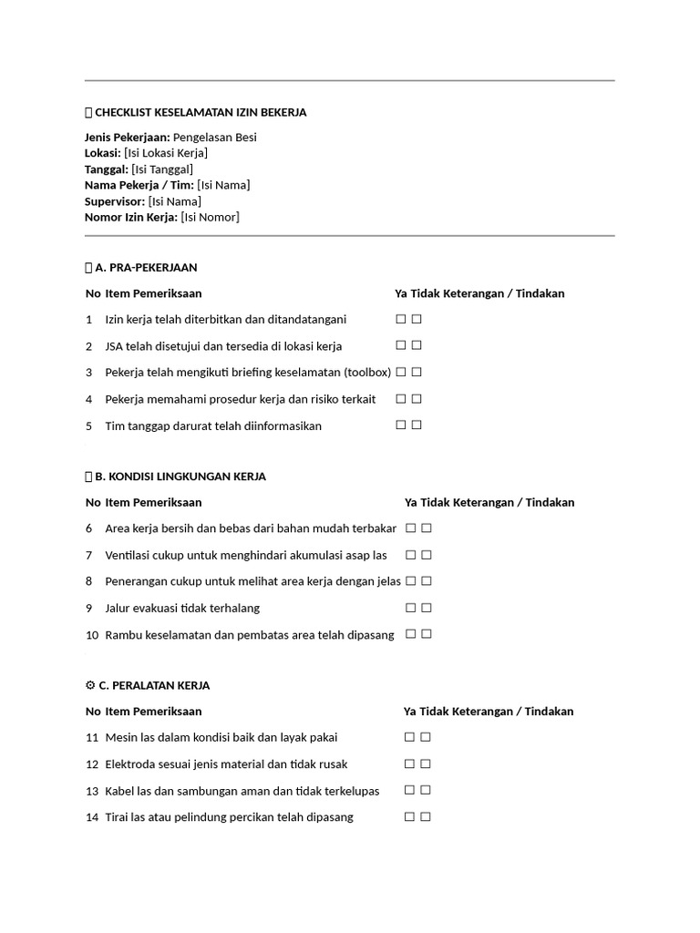 CHECKLIST Pengelasan Besi | PDF