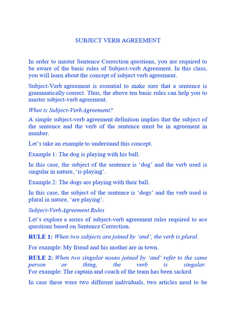 Notes - Subject Verb Agreement | PDF | Grammatical Number | Verb