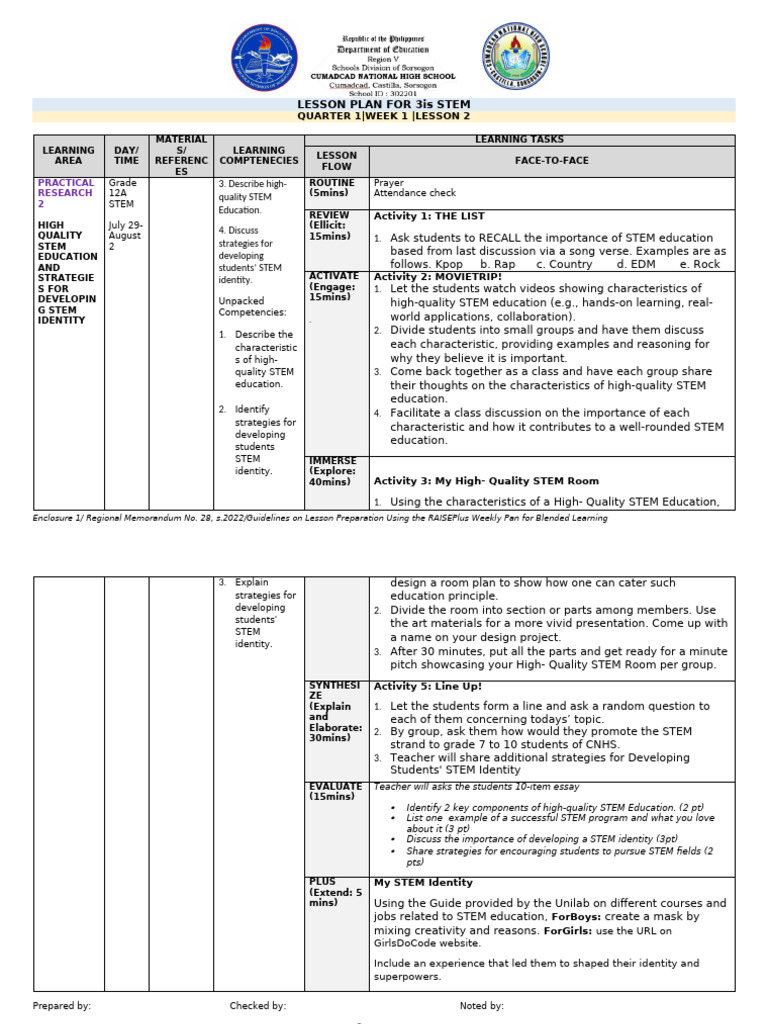 High-Quality STEM Education Lesson Plan | PDF | Science, Technology ...