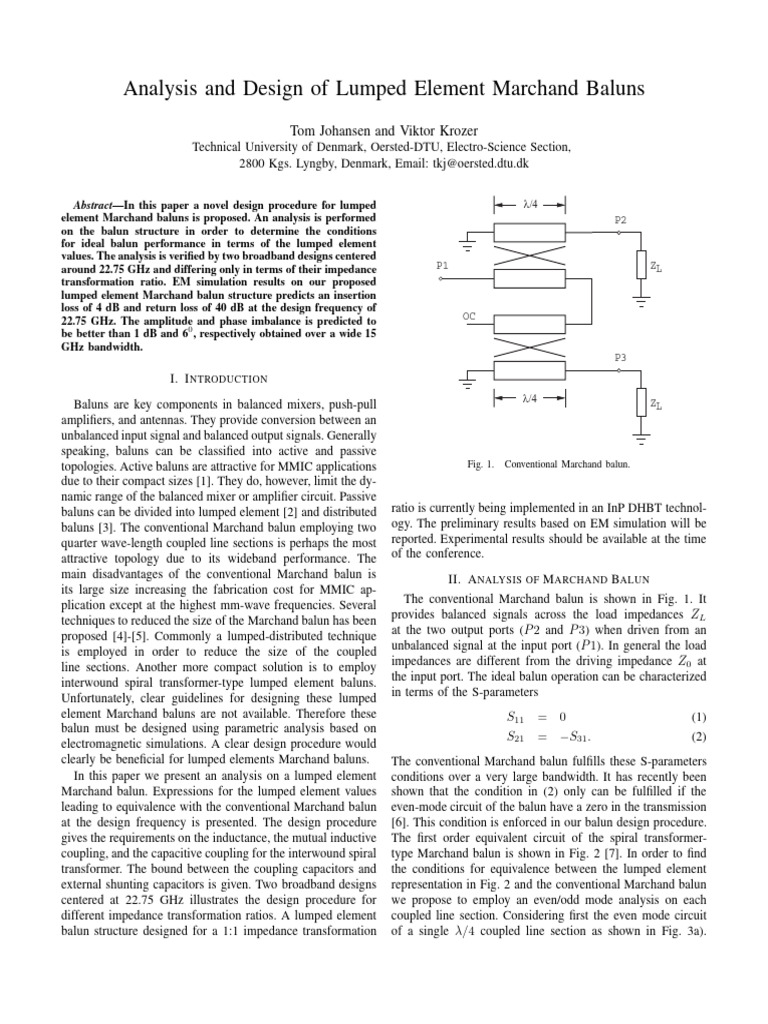 Lumped Element Marchand Balun Design | PDF | Electrical Impedance | Decibel
