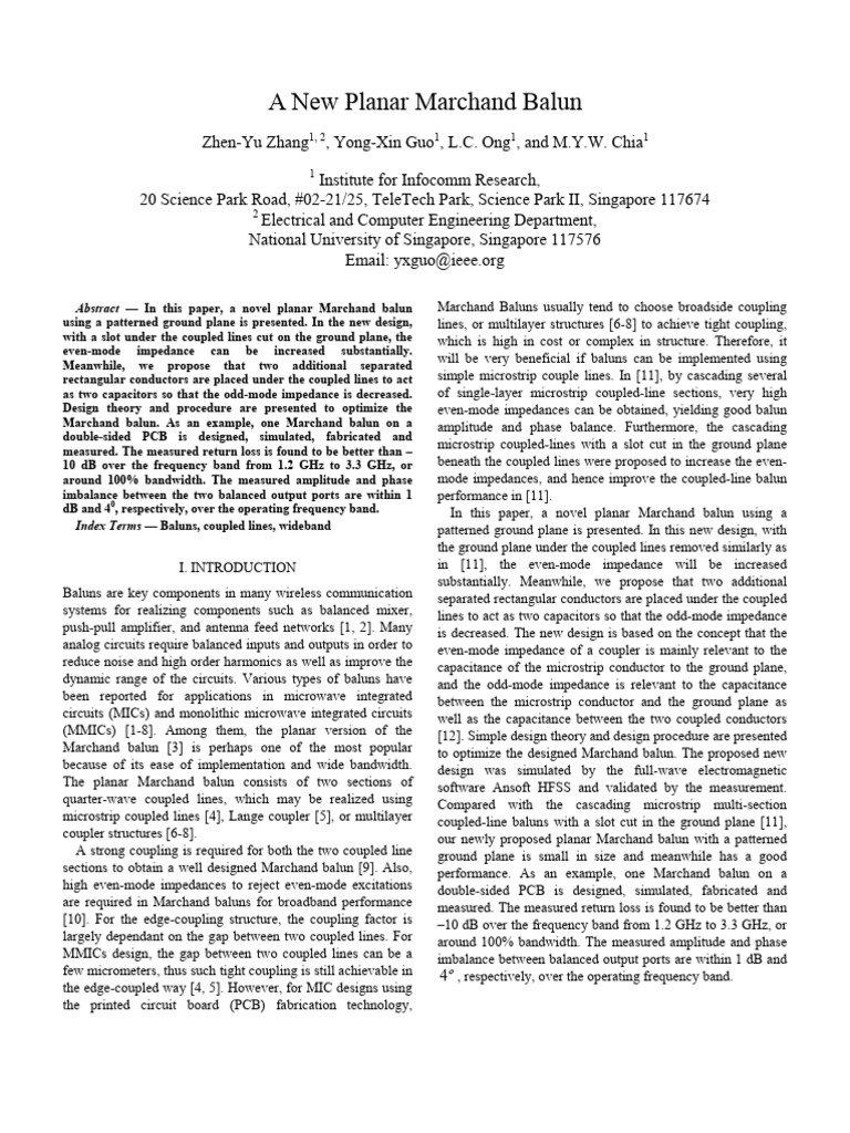 Novel Planar Marchand Balun Design | PDF | Capacitance | Electromagnetism