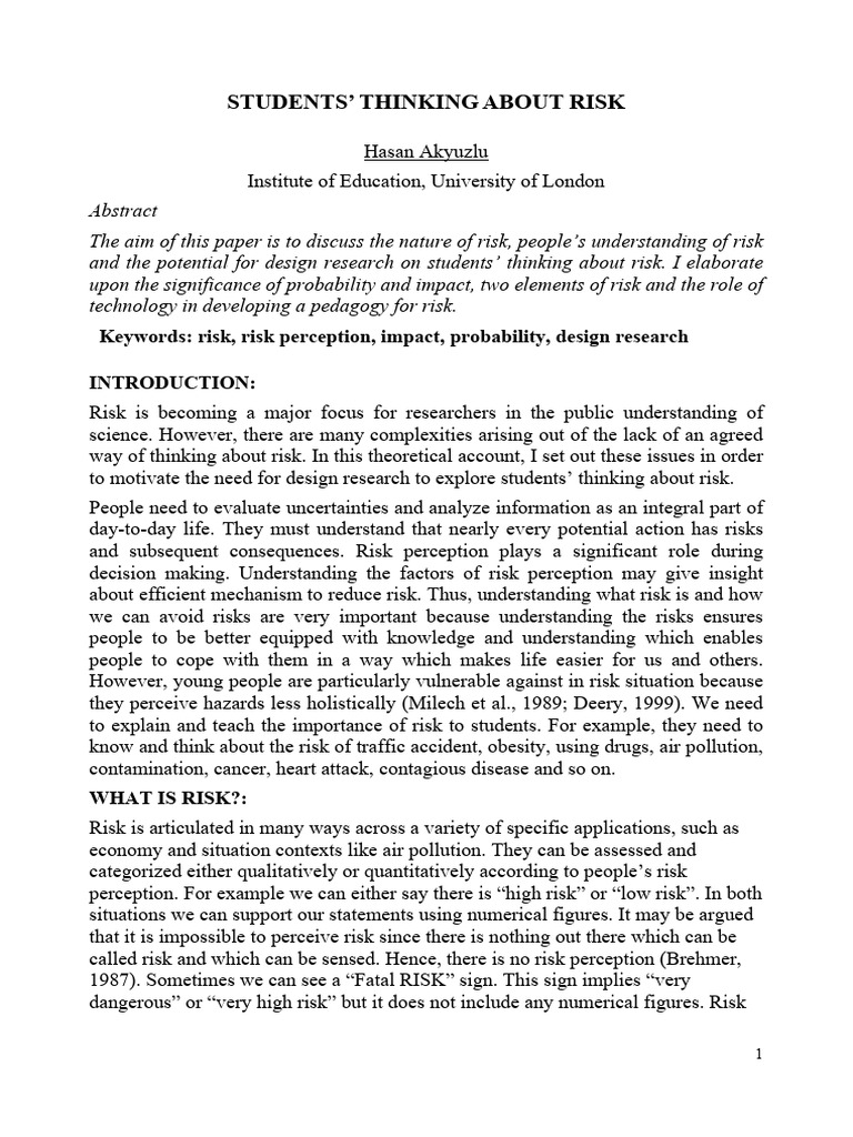 Student's thinking about risk | PDF