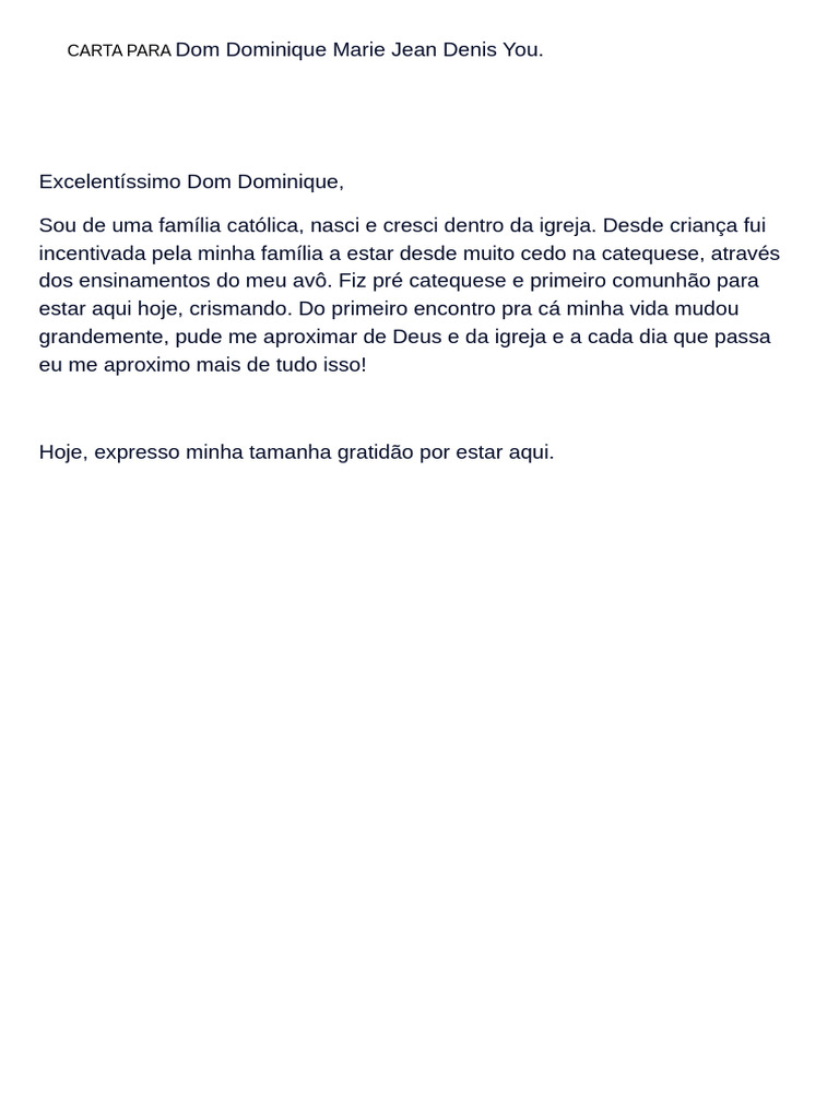 CARTA PARA Dom Dominique Marie Jean Denis You PDF | PDF