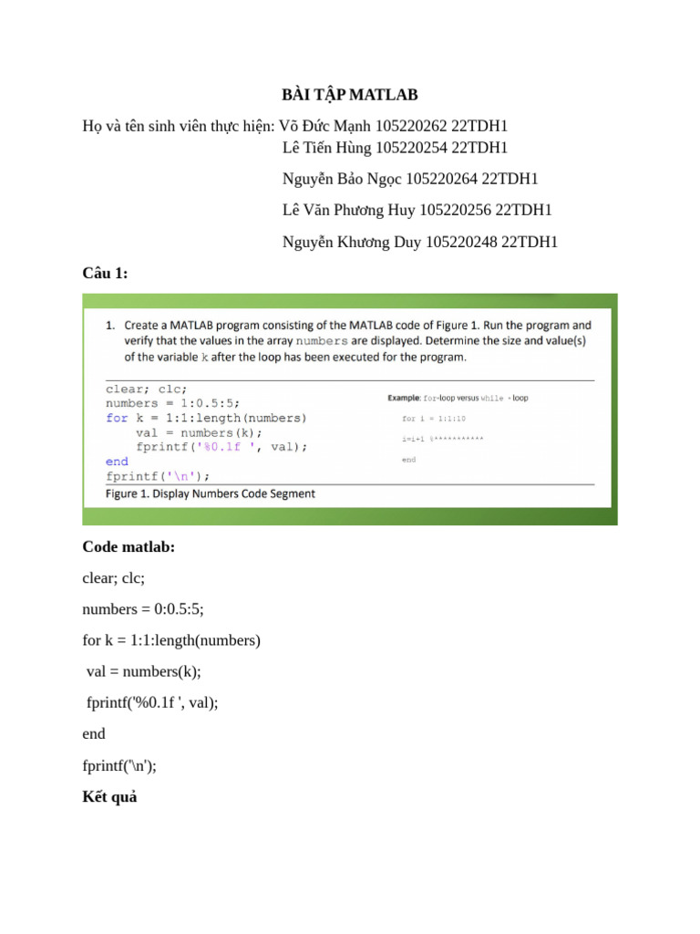 Bài-tập-matlab-1 | PDF