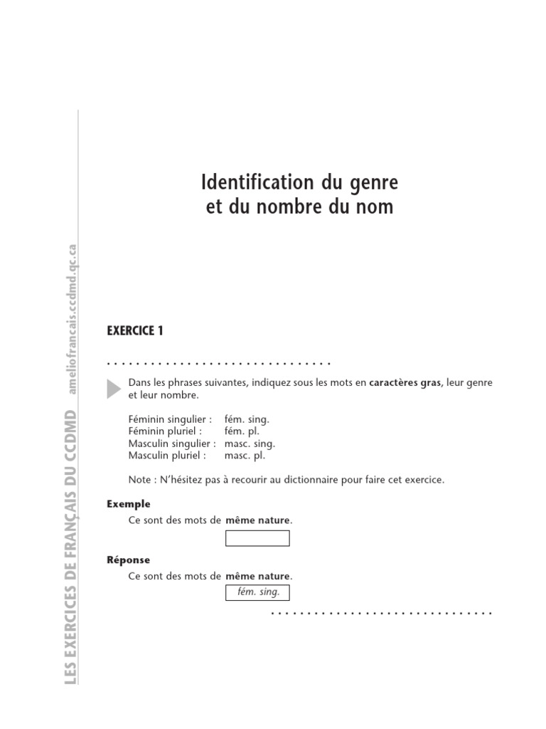 Identification du genre et nombre en français | PDF | Genre grammatical ...