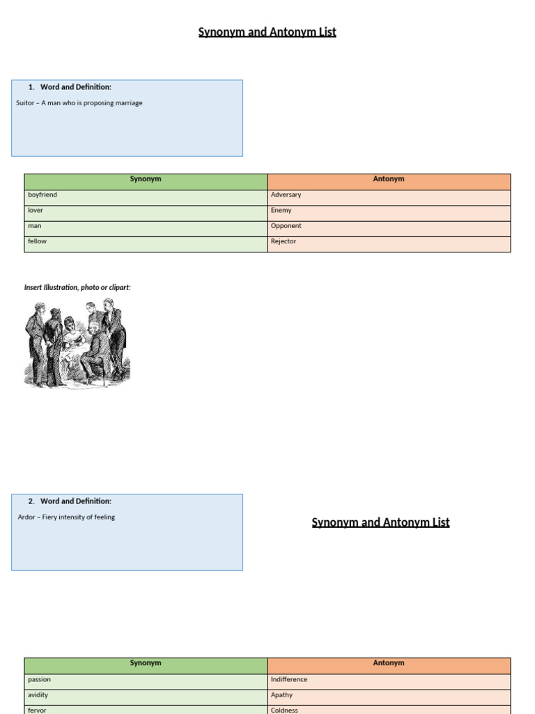 Synonym Antonym List - Vocabulary Student Template 3 | PDF | Lexical ...