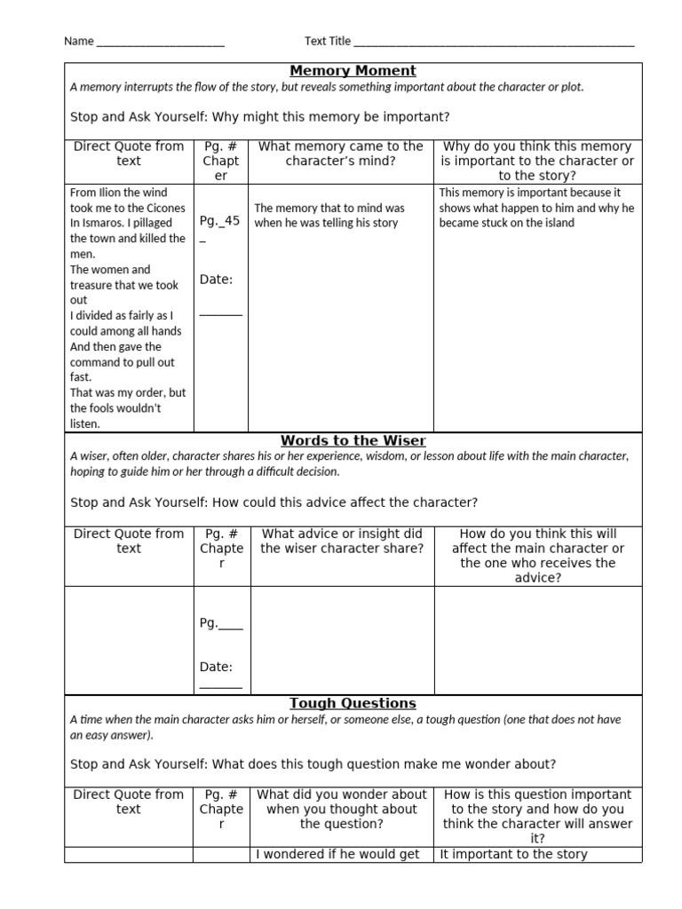 Literary Signposts Tracking Sheet | PDF