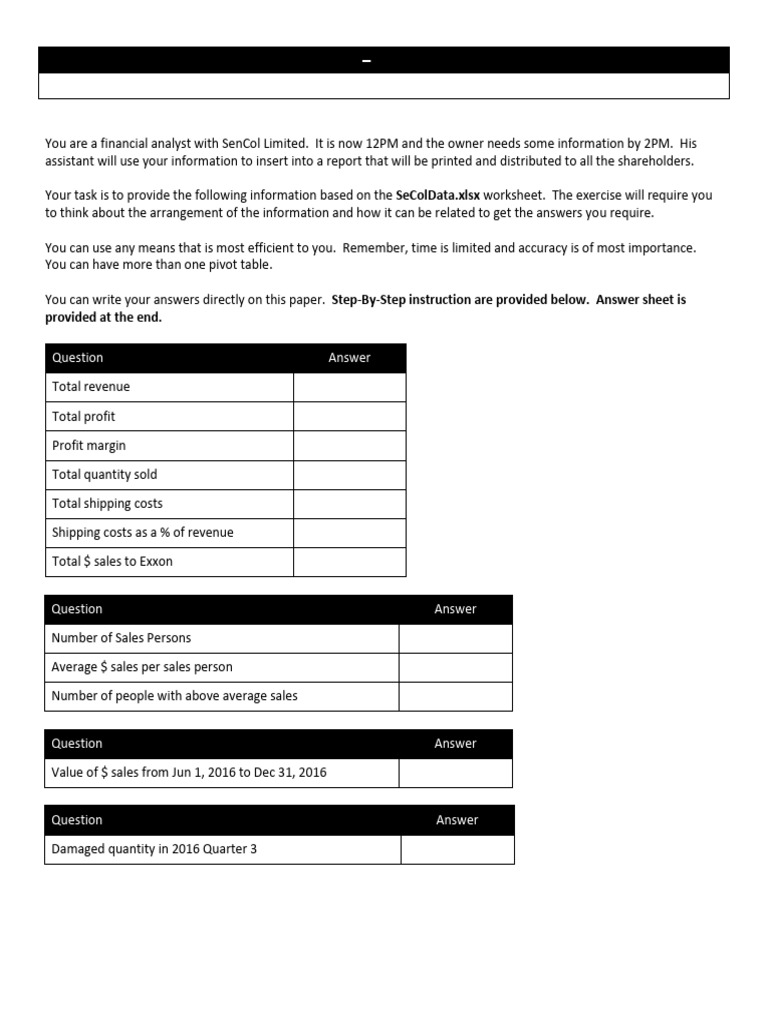 Excel Pivot Table Practice Exercise | PDF | Profit (Economics)