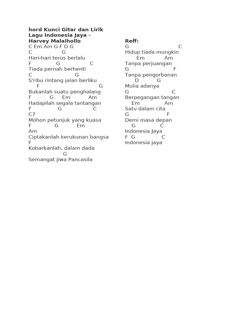 Hord Kunci Gitar Dan Lirik Lagu Indonesia Jaya | PDF