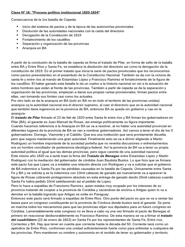 Proceso Político 1820-1824: Autonomías y Caudillos | PDF | Argentina