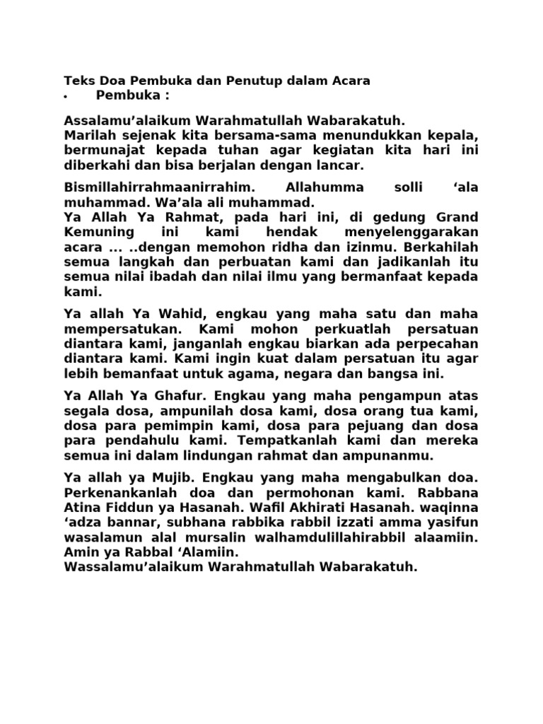 Doa Pembuka Acara | PDF