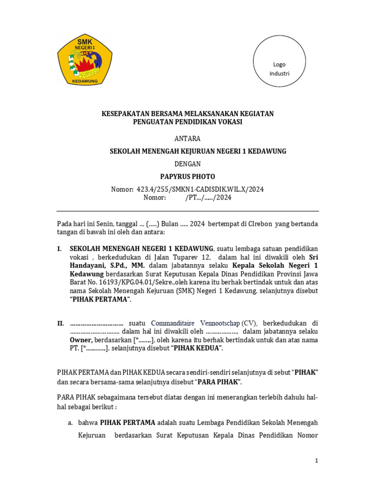 DRAFT MOU IDUKA PAPYRUS PHOTO | PDF