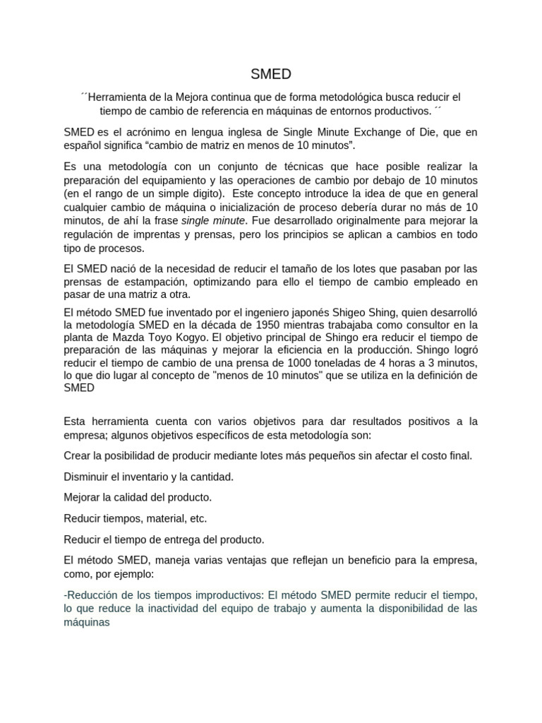 SMED | PDF | Gestión de proyectos | Calidad (comercial)