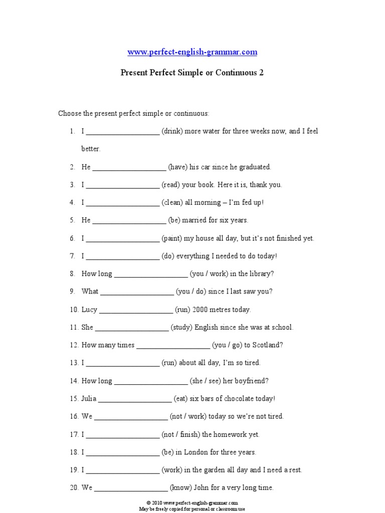 Present Perfect Simple or Present Perfect Continuous 2 | PDF