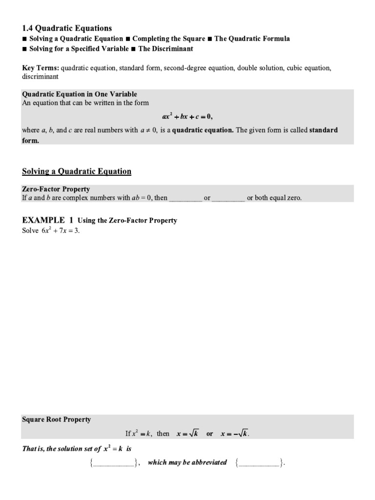 8-29-22 PreCal Blank Notes#3 1.4 Quadratic Equations | PDF