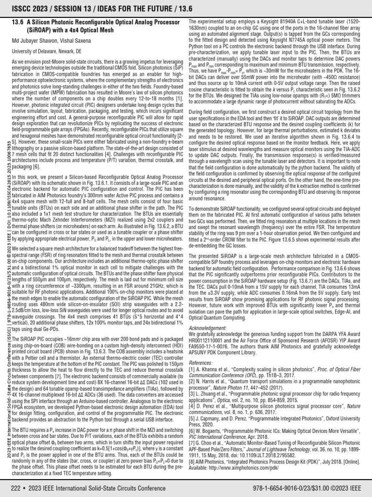 A Silicon Photonic Reconfigurable Optical Analog Processor SiROAP With ...