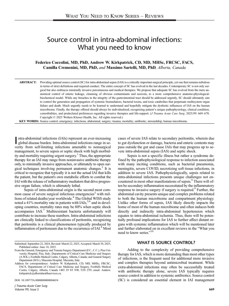 Source Control in Intra-Abdominal Infections | PDF | Sepsis | Infection