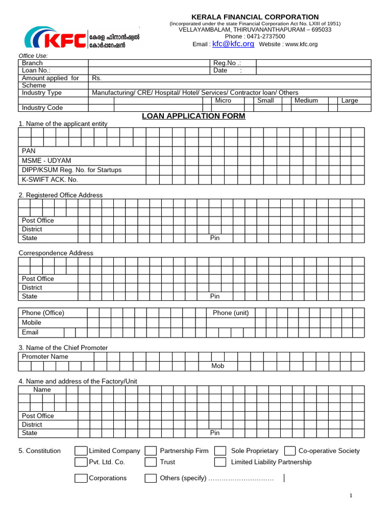 KFC Application Form | PDF | Loans | Private Sector