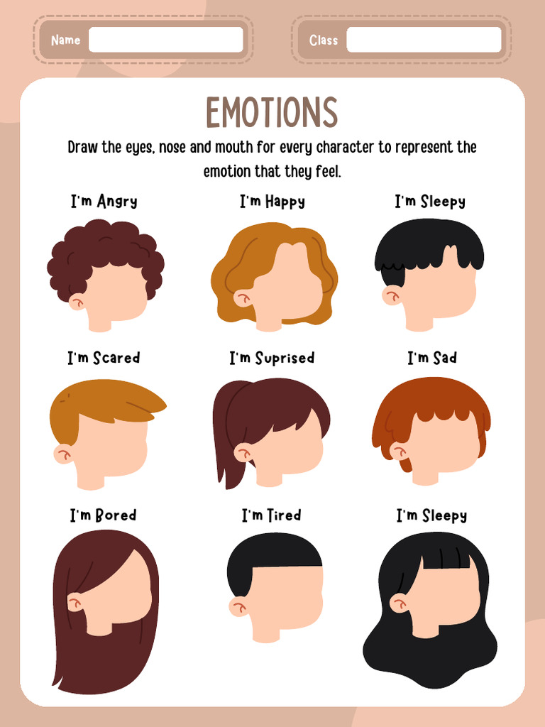 Draw Emotion Face Worksheet in Brown Illustrative Style - 20251030 ...