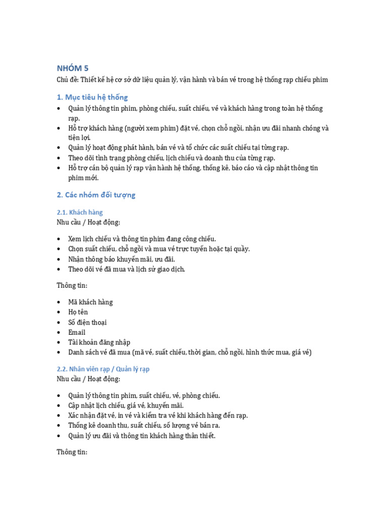 Mo Ta He Thong Quan Ly Rap Chieu Phim 2 | PDF