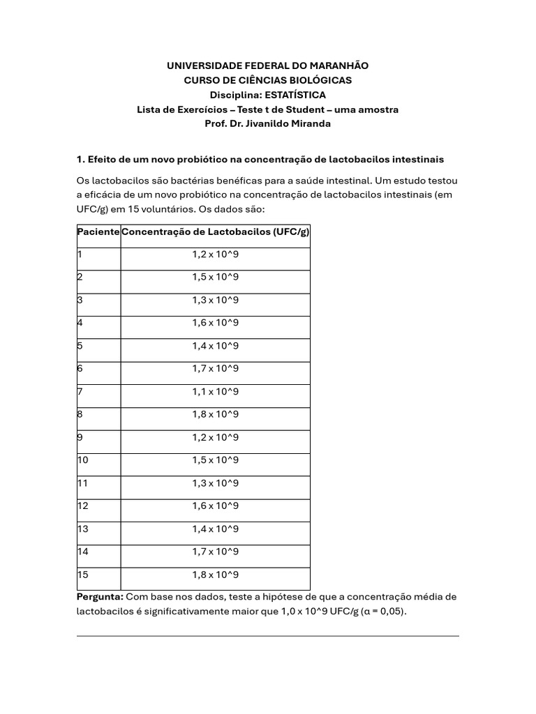 Testes t de Student em Estudos Biológicos | PDF | Hipertensão ...